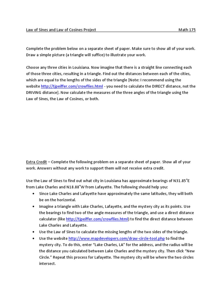 Law of Sines and Law of Cosines Project | PDF