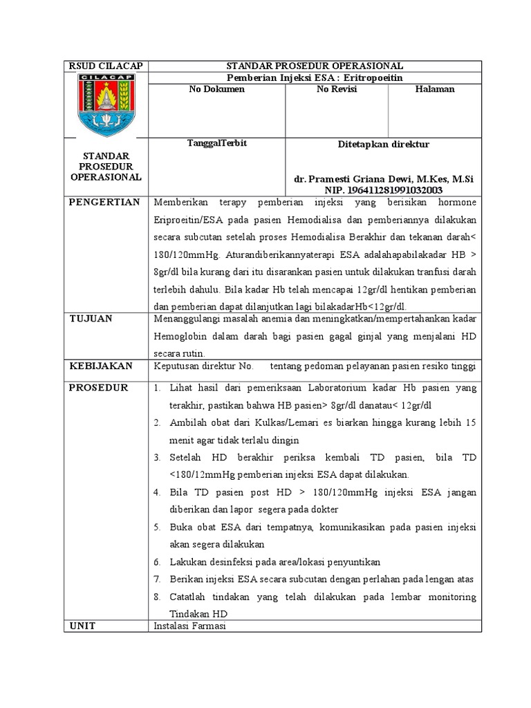 Pemberian Injeksi ESA | PDF