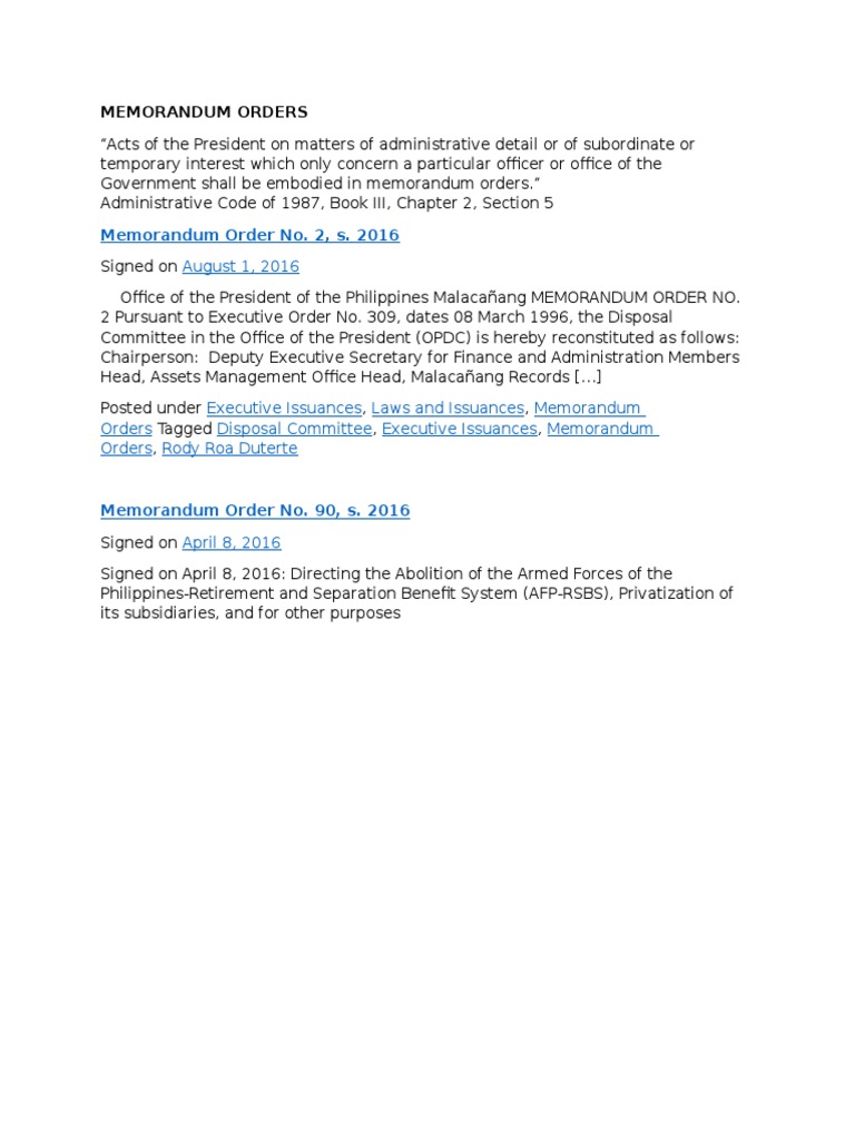 Memorandum Orders: Memorandum Order No. 2, S. 2016 | PDF | Finance ...