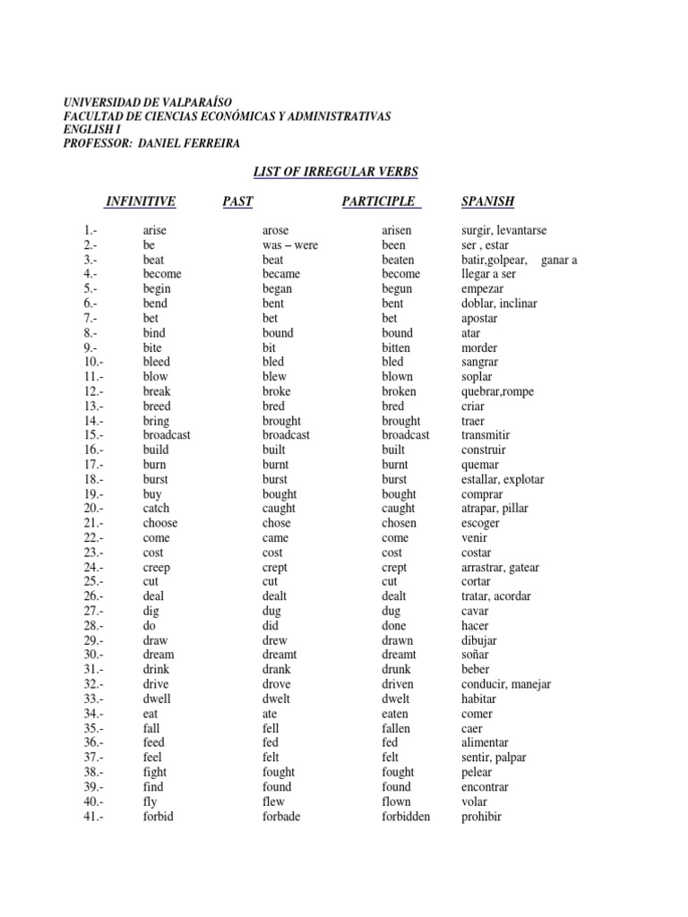 List of Irregular and Regular Verbs | PDF | Semantics | Grammatical Conjugation