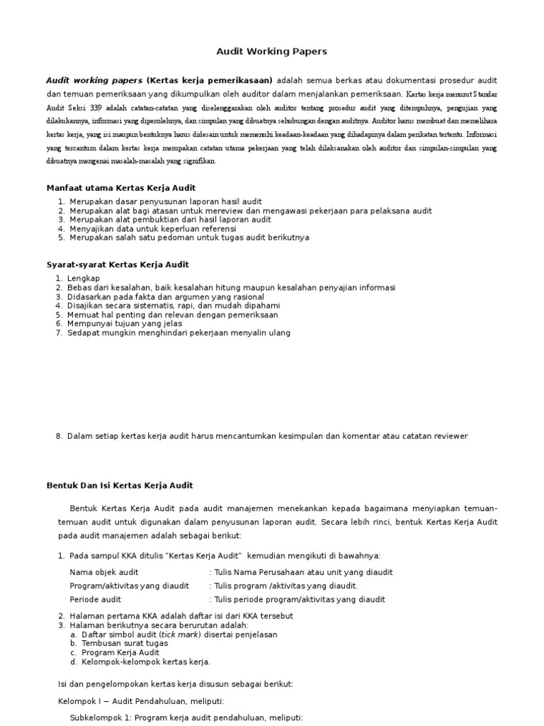 Audit Working Papers | PDF