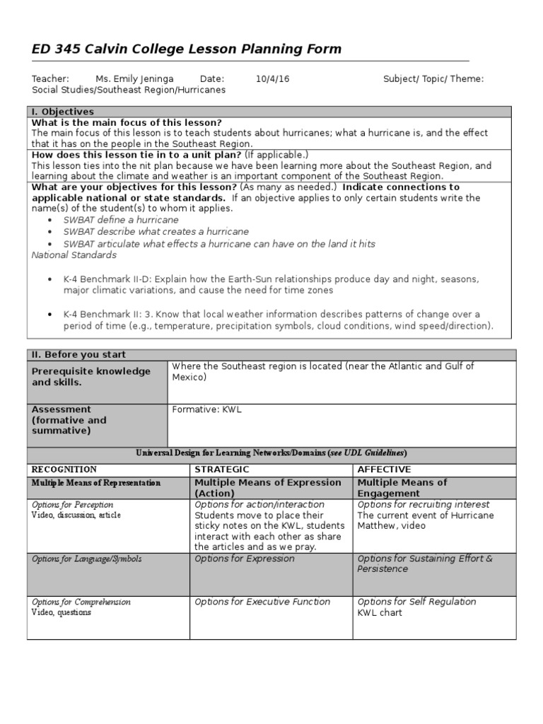 Hurricane Lesson Plan for Students | PDF | Reading Comprehension ...