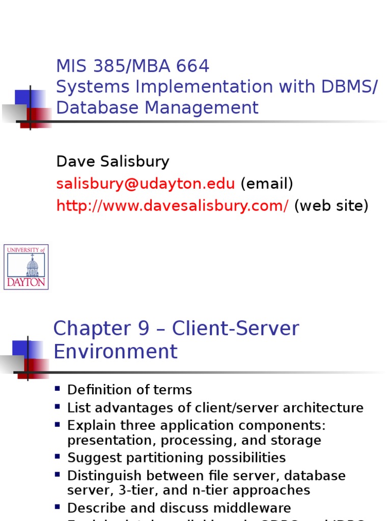 MIS 385/MBA 664 Systems Implementation With DBMS/ Database Management | PDF | Client–Server ...
