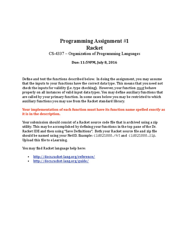 Programming Project 1 (Racket) | PDF | Function (Mathematics ...