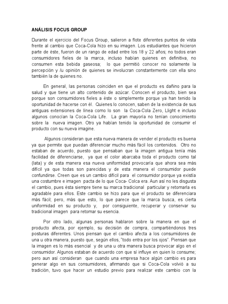 Análisis Focus Group | PDF | Marca | Coca Cola