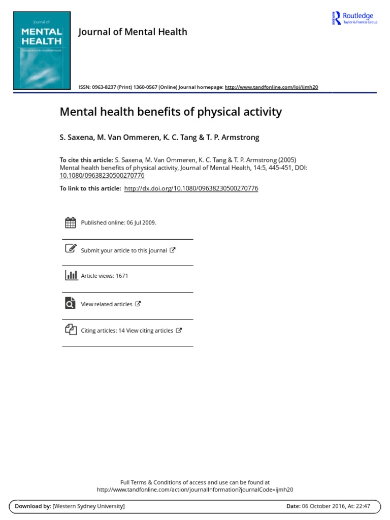 Mental Health Benefits of Physical Activity | PDF | Physical Exercise ...