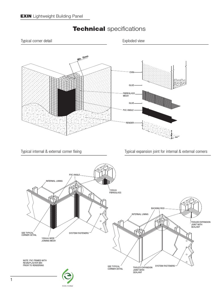 Technical Specifications of EXIN Lightweight Building Panel | PDF ...