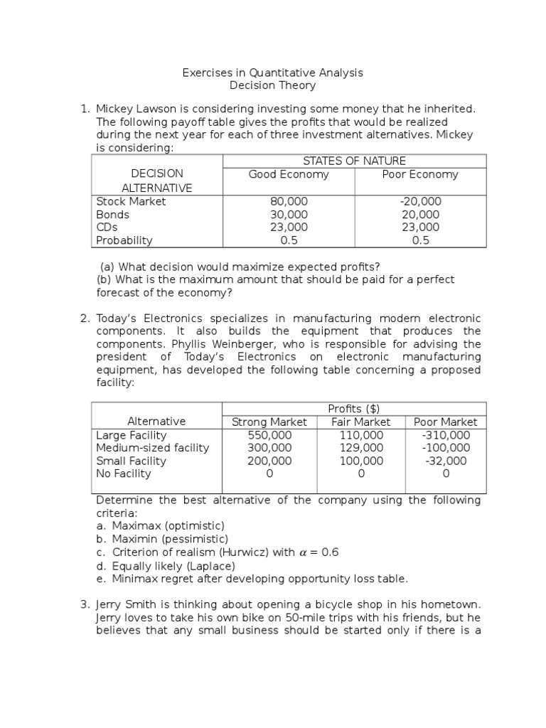 Exercises (Decision Theory) | PDF | Mathematical And Quantitative ...