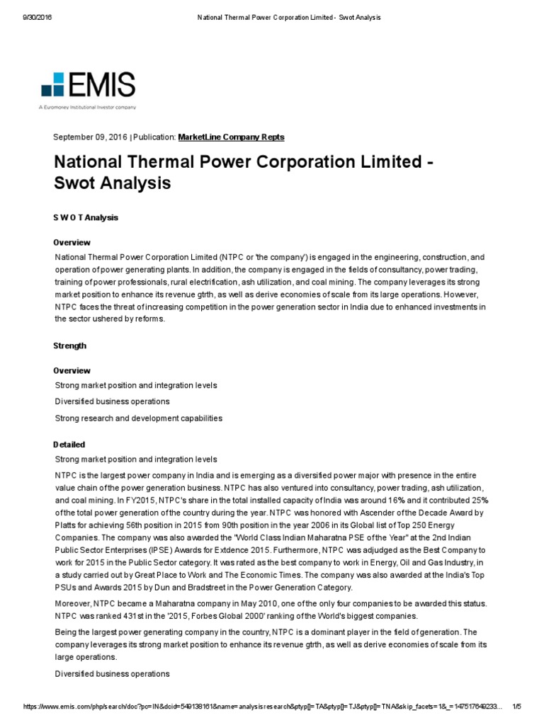 National Thermal Power Corporation Limited - Swot Analysis | PDF ...