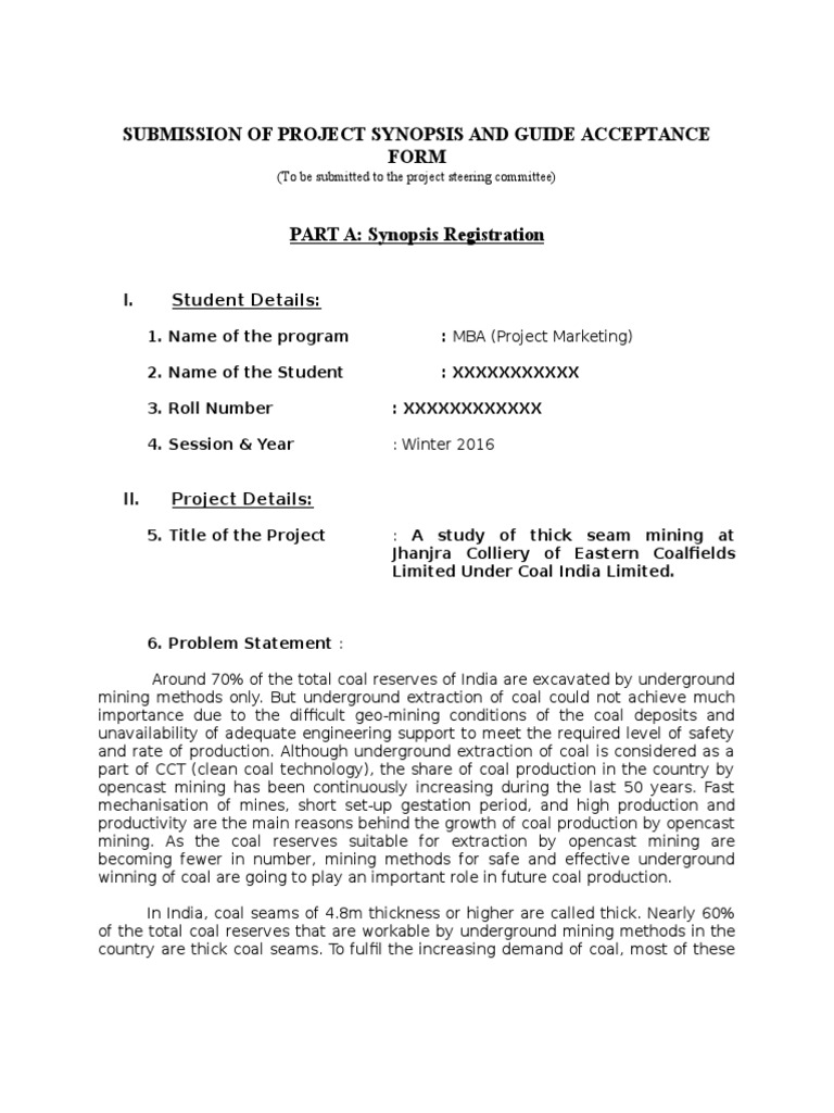 Submission of Project Synopsis and Guide Acceptance Form: I. Student ...
