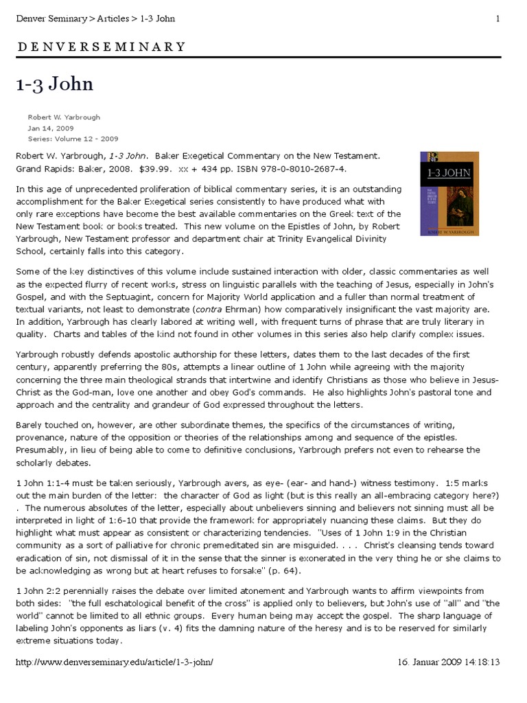 Review Yarbrough, Robert W., 1-3 John (BECNT) | PDF | First Epistle Of ...