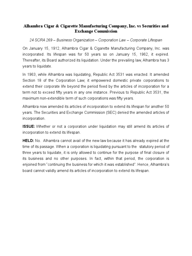 Alhambra Cigar vs. SEC | PDF