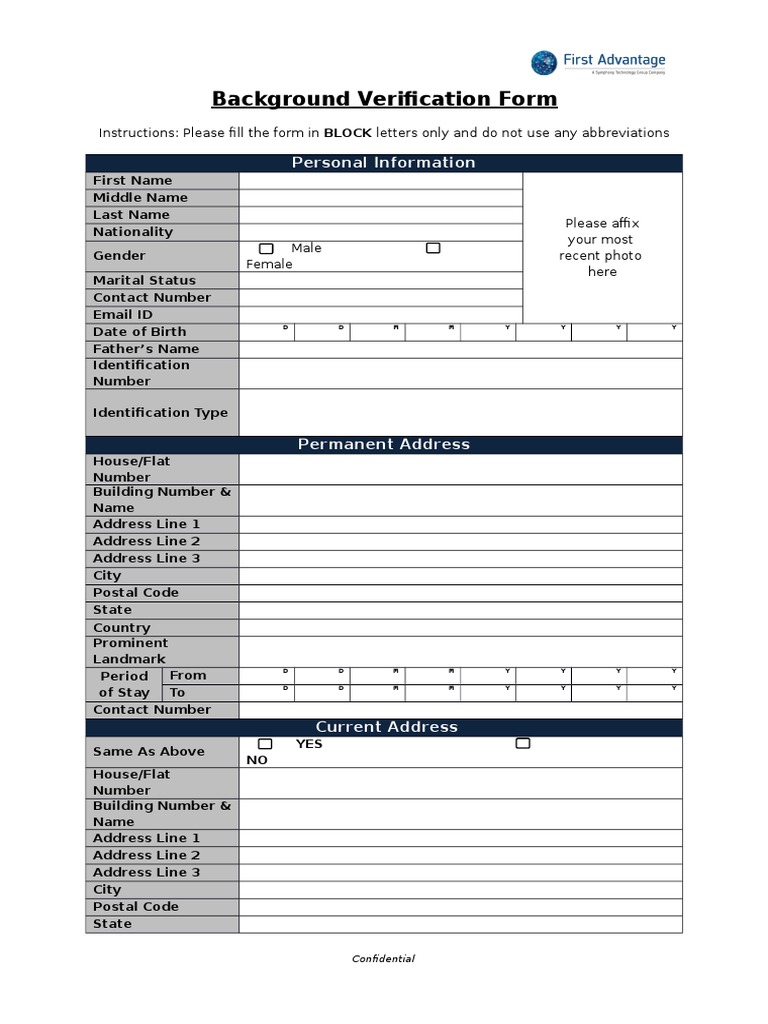 Background Verification Form | PDF | Address (Geography) | Identity ...