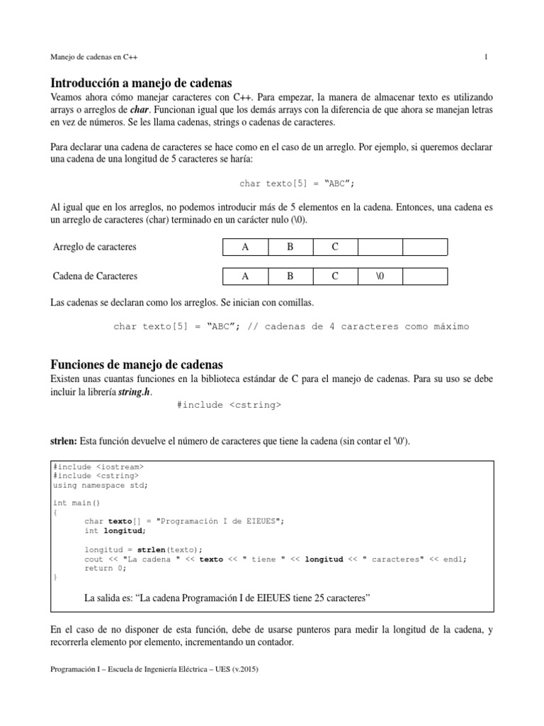 Manejo de Cadenas en C++ | PDF | C ++ | Cadena (informática) Manejo de Cadenas en C++ | PDF | C ++ | Cadena (informática)