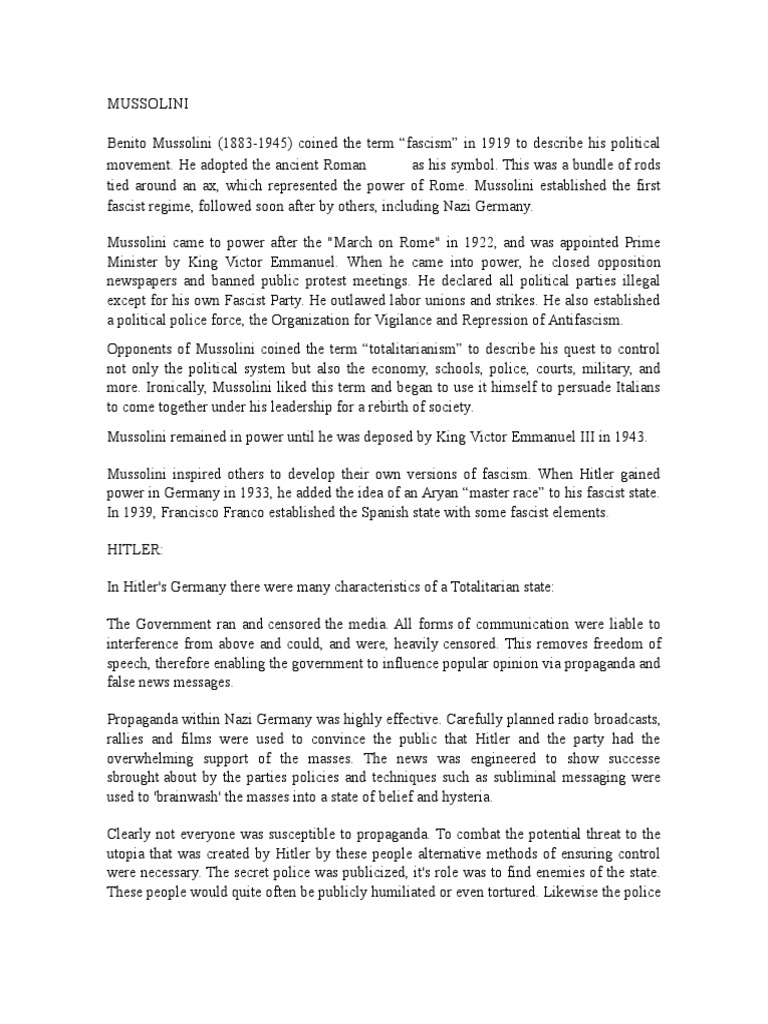 Examples of Fascist Leaders | PDF | Fascism | Benito Mussolini