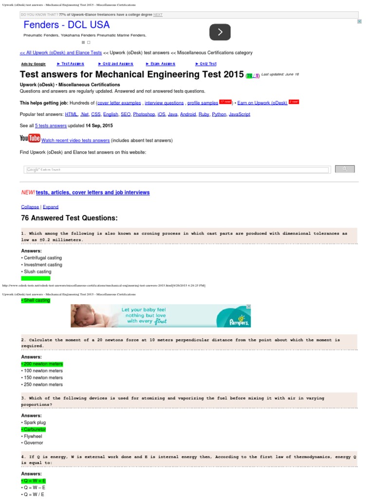 Upwork (ODesk) Test Answers - Mechanical Engineering Test 2015 ...