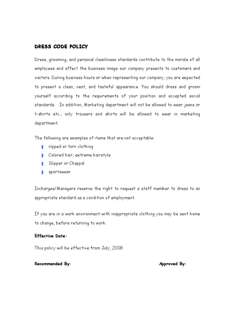 Dress Code Policy | PDF | Suit (Clothing) | Clothing