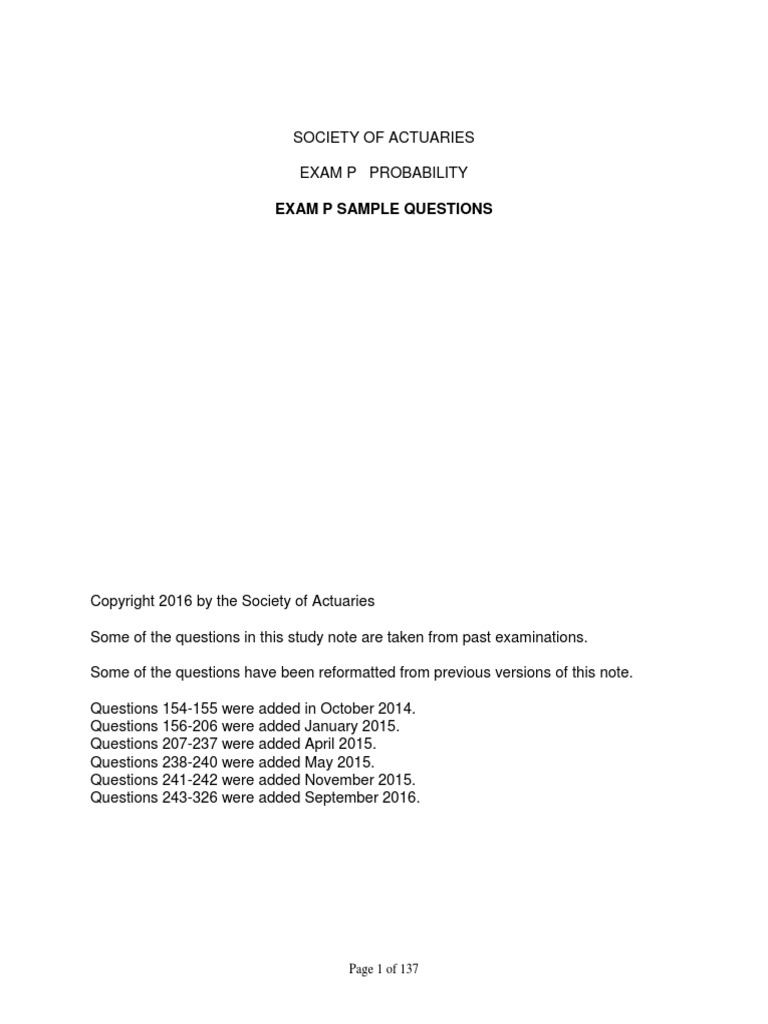 Edu Exam P Sample Quest | PDF | Probability Density Function | Deductible