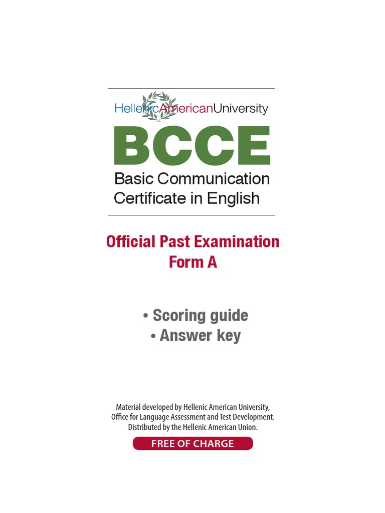 Bcce Past Paper Form A Scoring Guide Key | PDF | Tests | Test (Assessment)