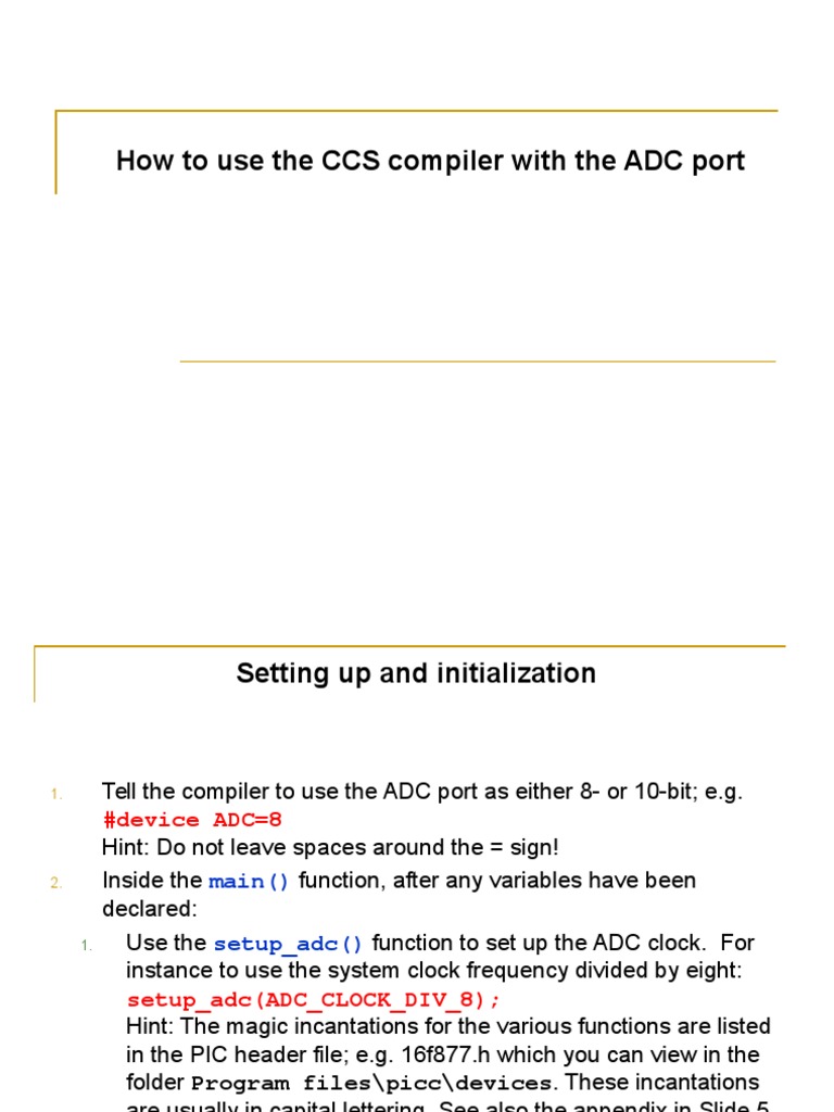 ADC Port Ccs Compiler | PDF | Analog To Digital Converter | Electronics