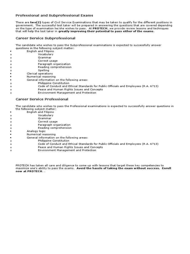 Professional and Subprofessional Exams (Coverage) | PDF