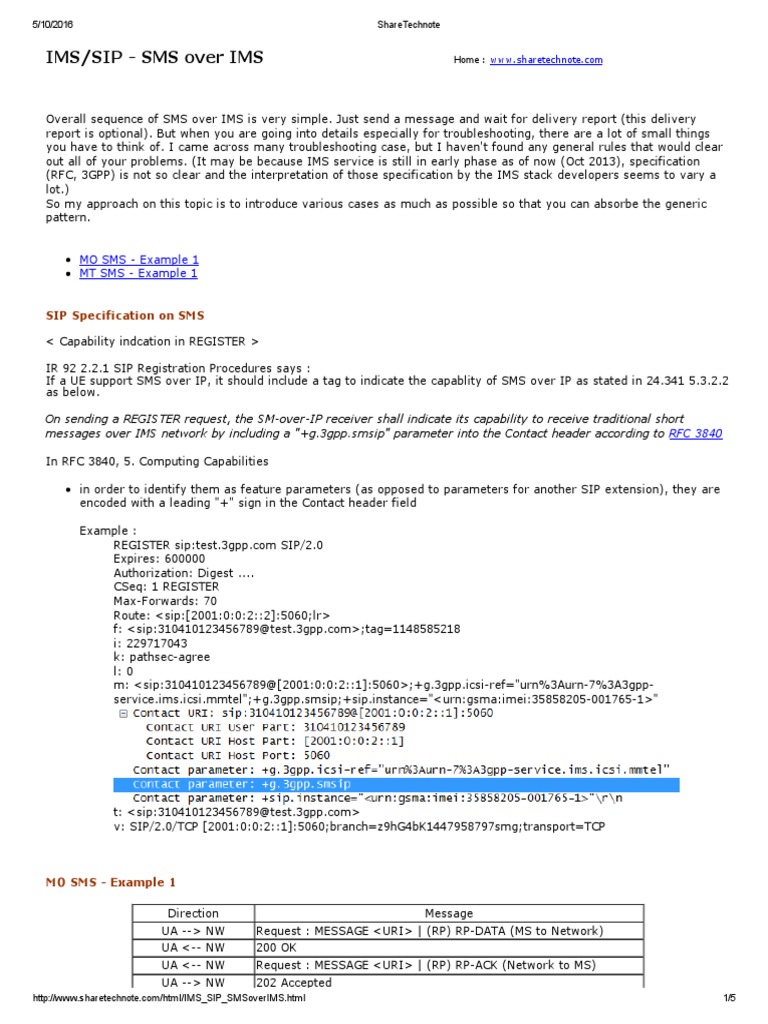 SMS Over IMS: Troubleshooting Guide | PDF | Session Initiation Protocol ...