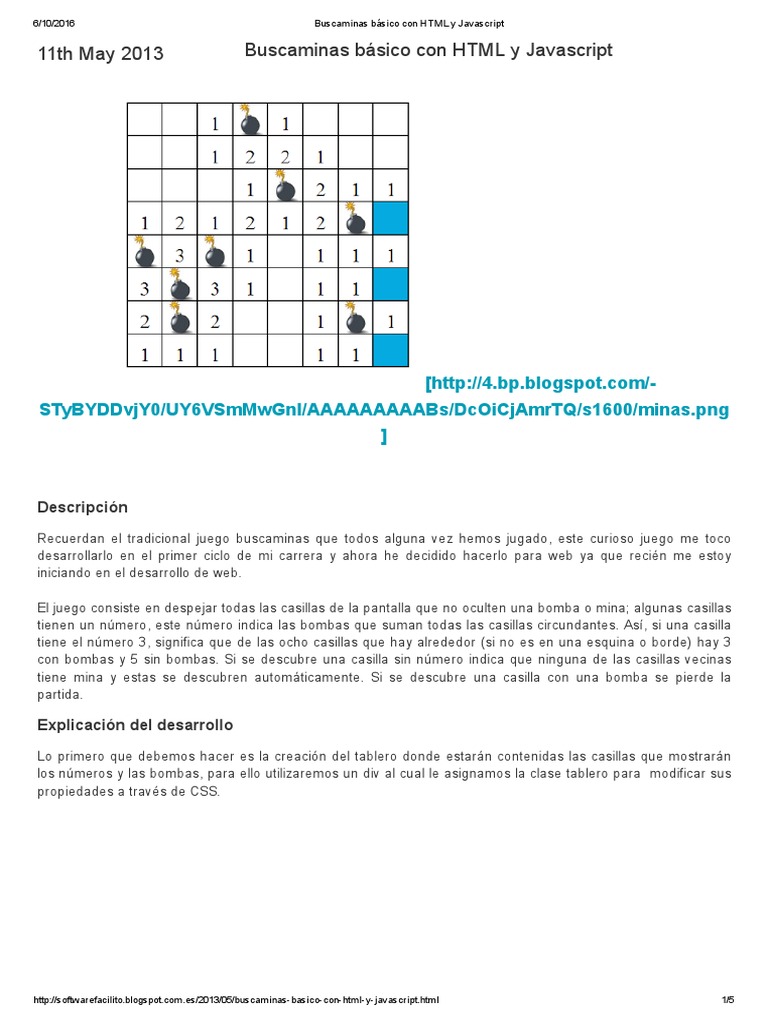 Buscaminas Básico Con HTML y Javascript | PDF | Script Java | HTML