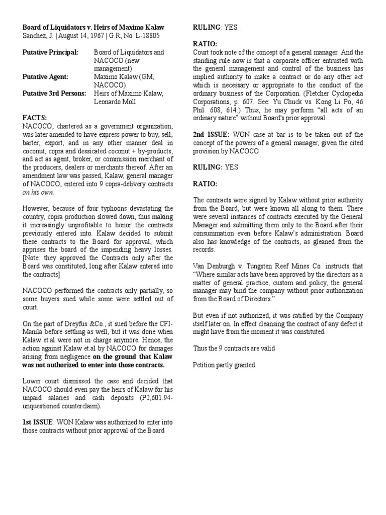 09 Board of Liquidators V Heirs of Maximo Kalaw | PDF | Board Of ...