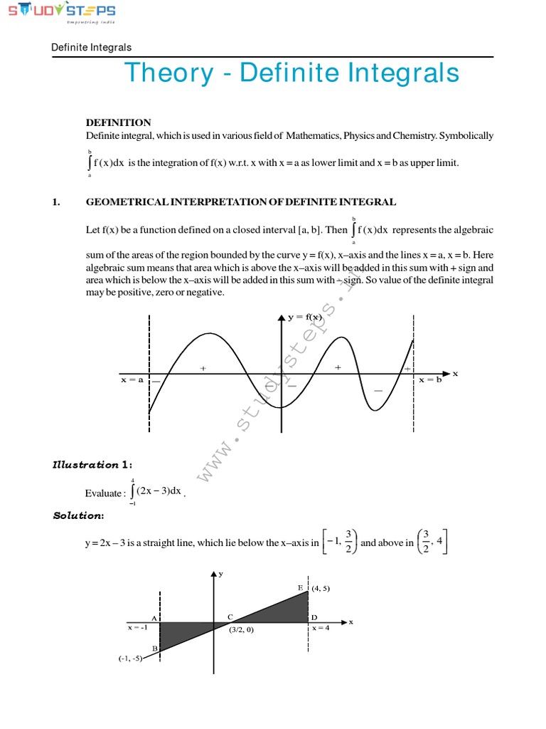 Theory Definite Integrals PDF | PDF | Summation | Integral