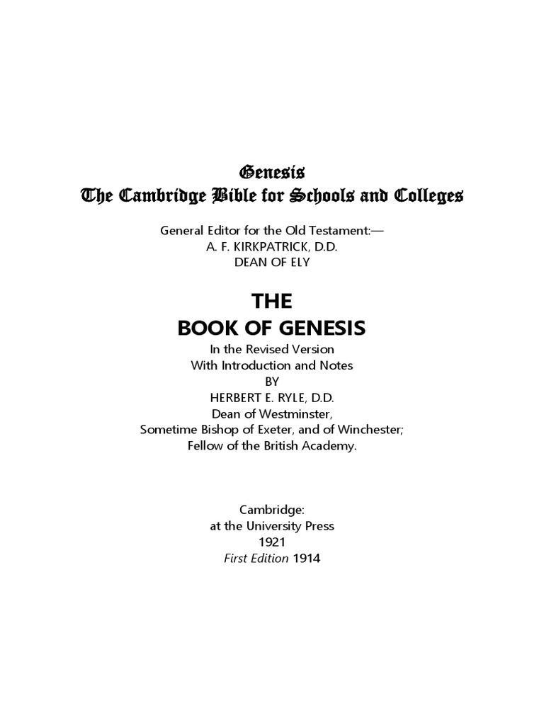 THE Book of Genesis: Genesis The Cambridge Bible For Schools and ...