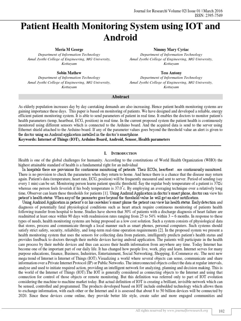 Patient Health Monitoring System Using Iot and Android | PDF | Internet ...