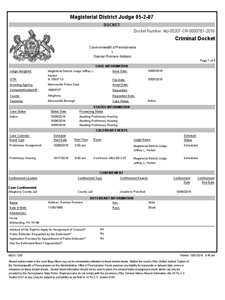 Charges Against Damian Addison | PDF | Bail | Criminal Record