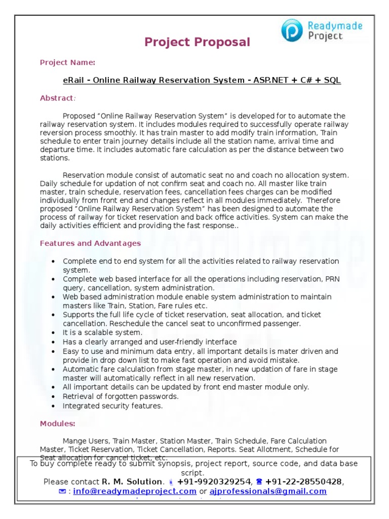 Online Rail Project Proposal | Train | Databases