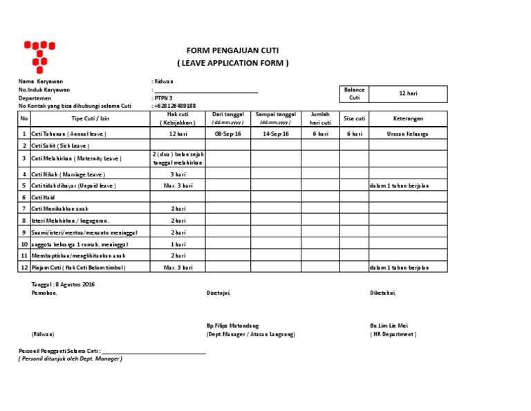 Contoh Format Cuti | PDF