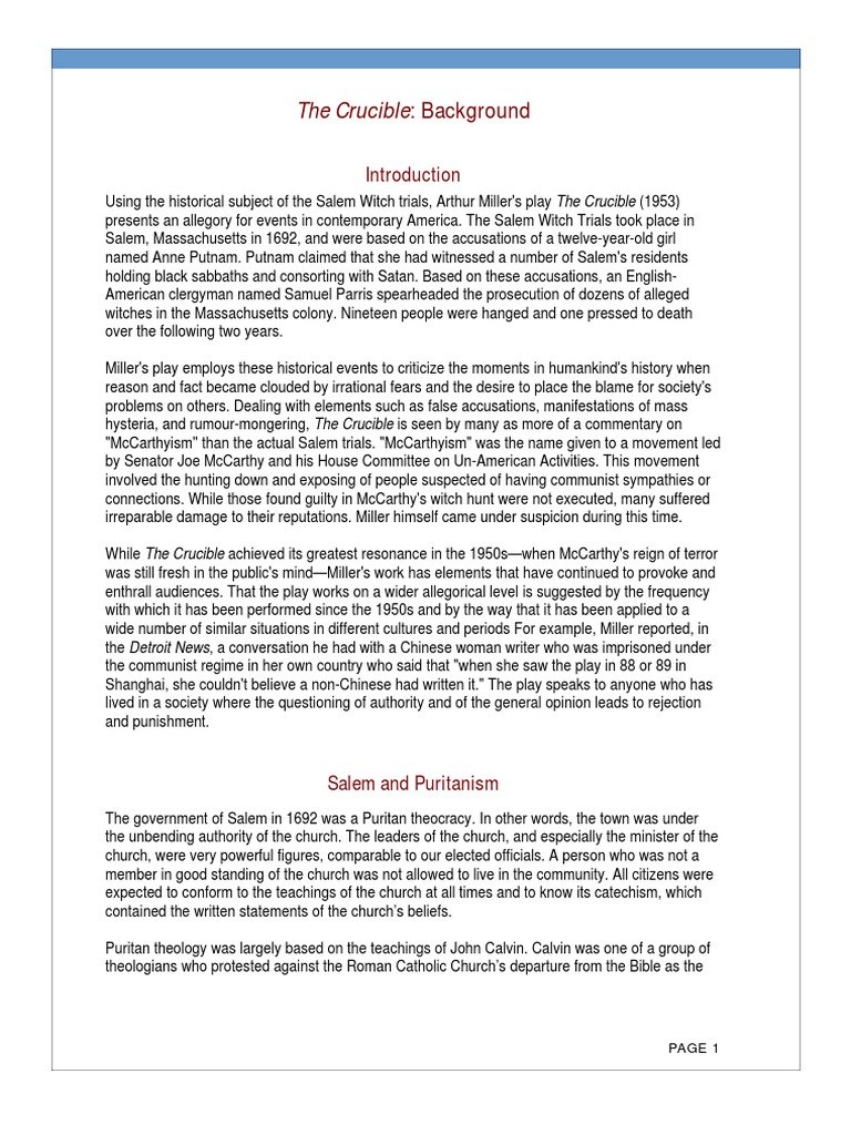 Crucible Background | PDF | Protestantism | Catholic Church