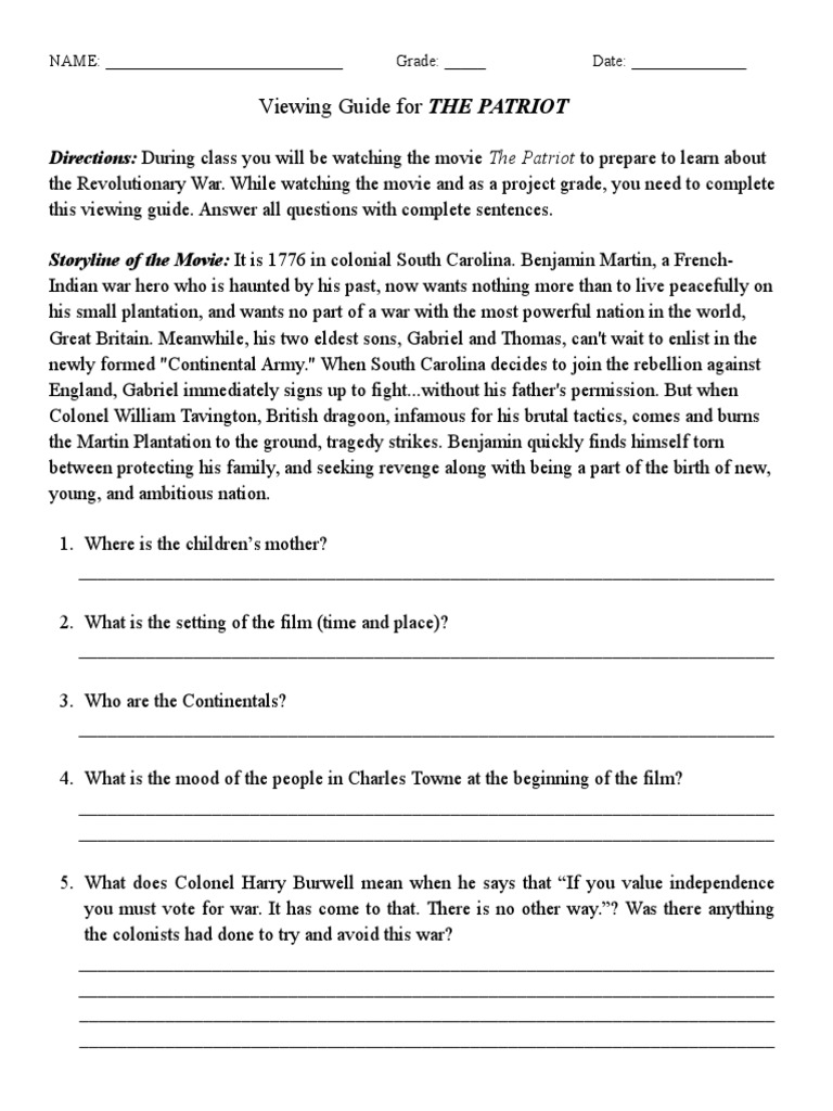 Patriot Viewing Guide and Project | PDF | Conflicts | Warfare