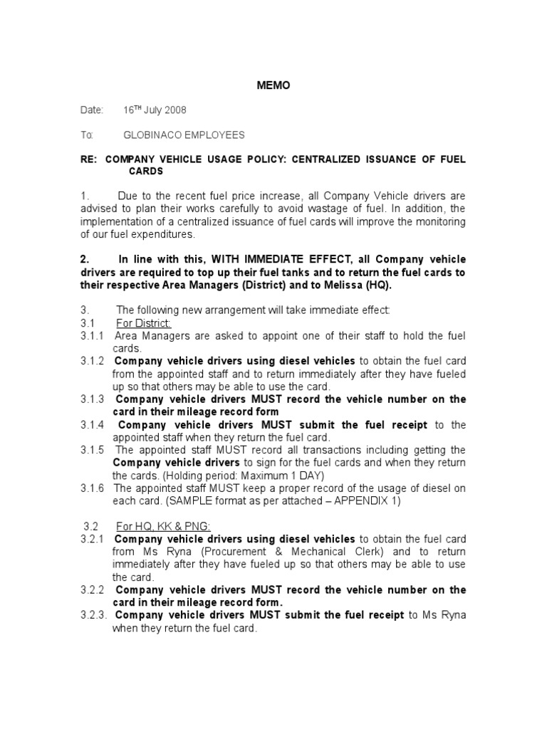 Fuel Card Usage Policy Update | PDF | Business | Finance & Money Management