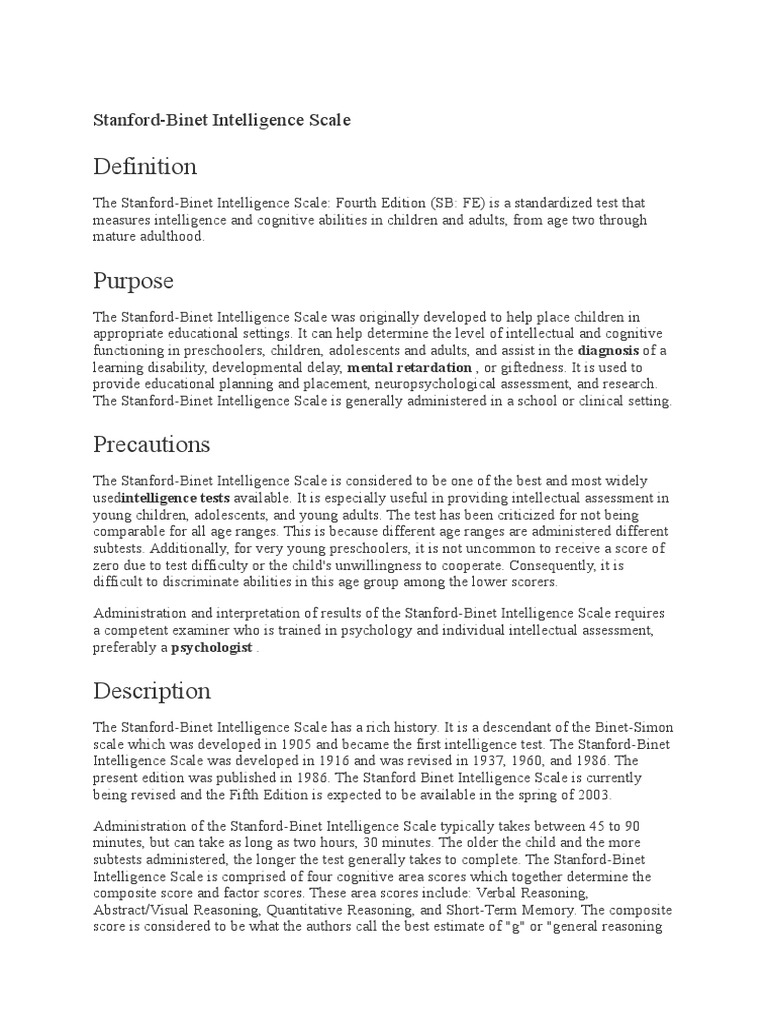 Stanford Binet Intelligence | Test (Assessment) | Action (Philosophy)