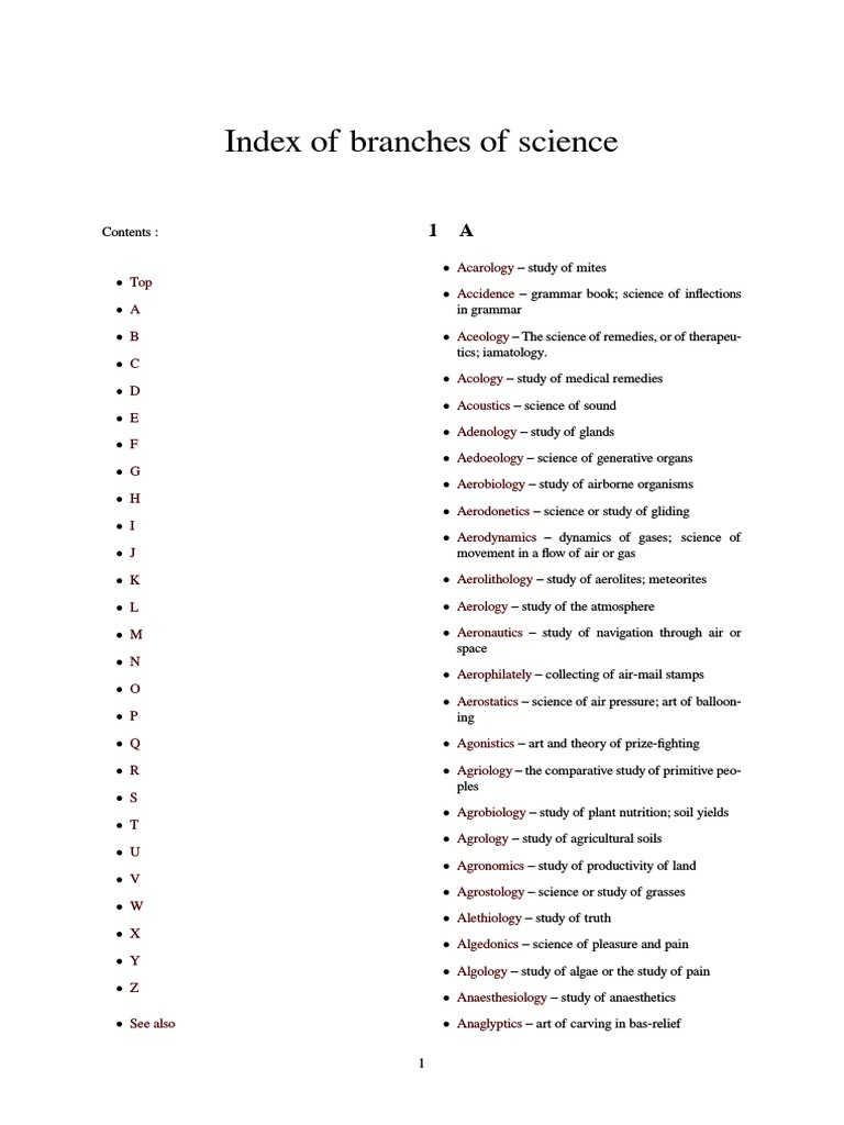 Comprehensive Index of Science Branches | PDF | Hydrology | Science