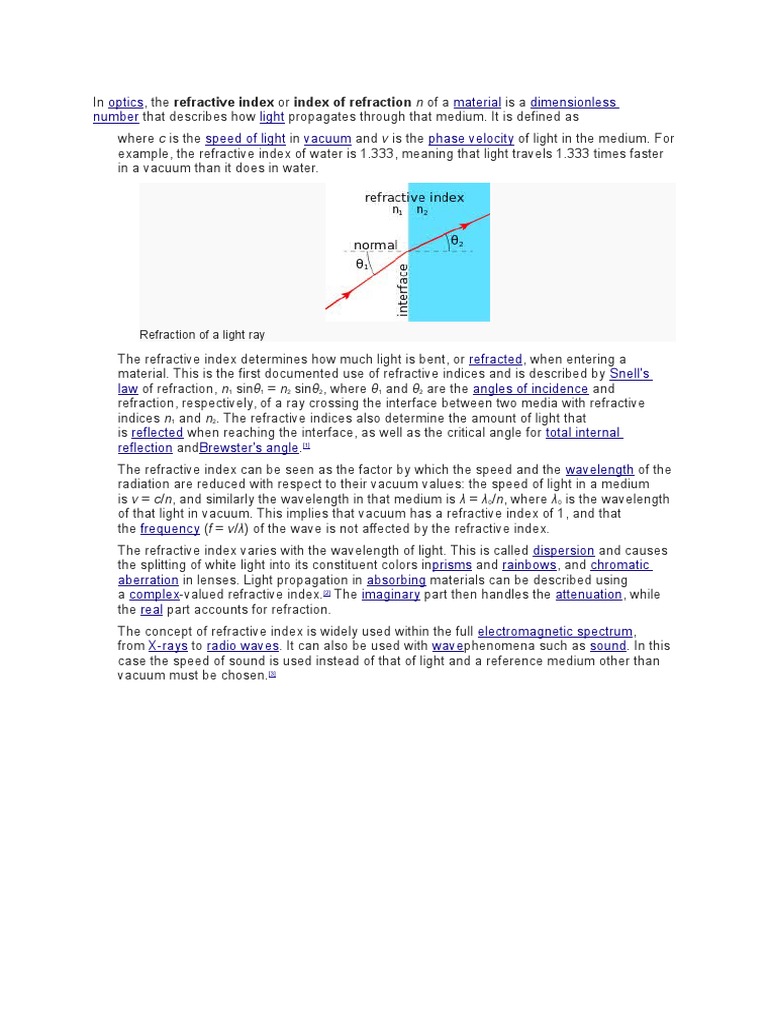 Refractive Index | PDF | Refractive Index | Refraction