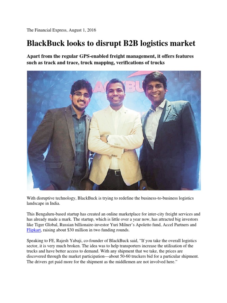 BlackBuck Looks To Disrupt B2B Logistics Market Apart From The Regular ...
