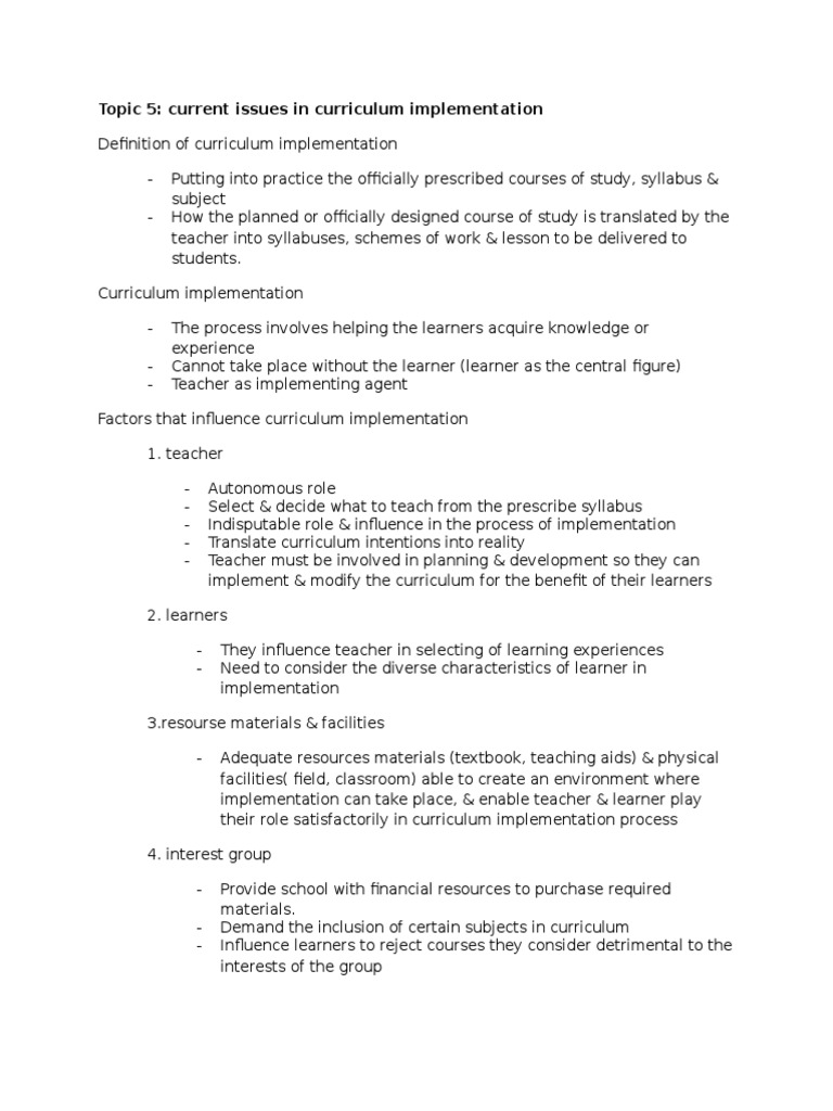 Current Issues in Curriculum Implementation | Download Free PDF ...