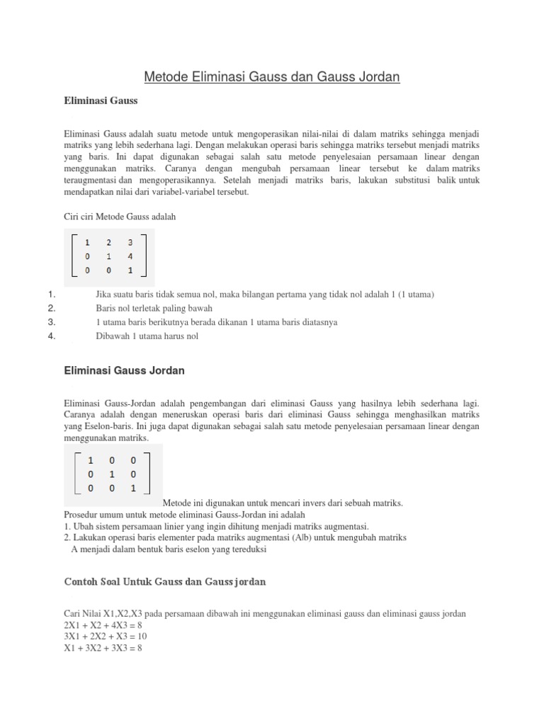 Metode Eliminasi Gauss Dan Gauss Jordan | PDF