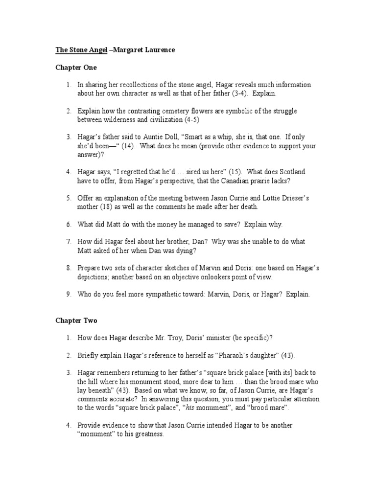 Stone Angel Questions | PDF | Irony | Hagar