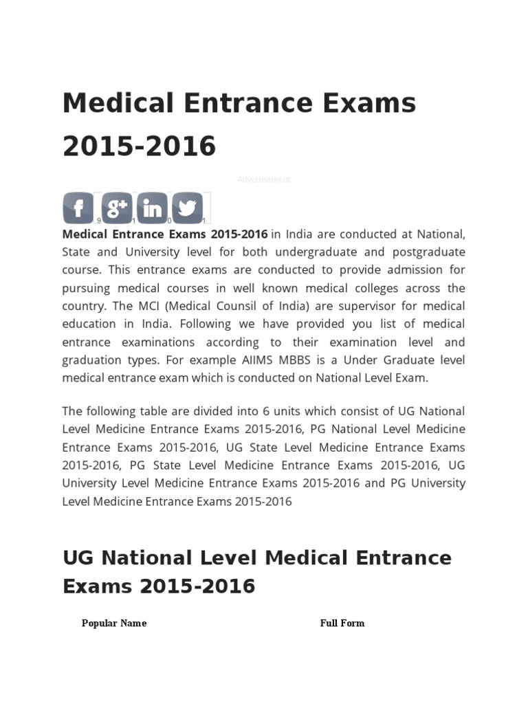 Medical Entrance Exams 2015-2016 Overview | PDF | Higher Education ...