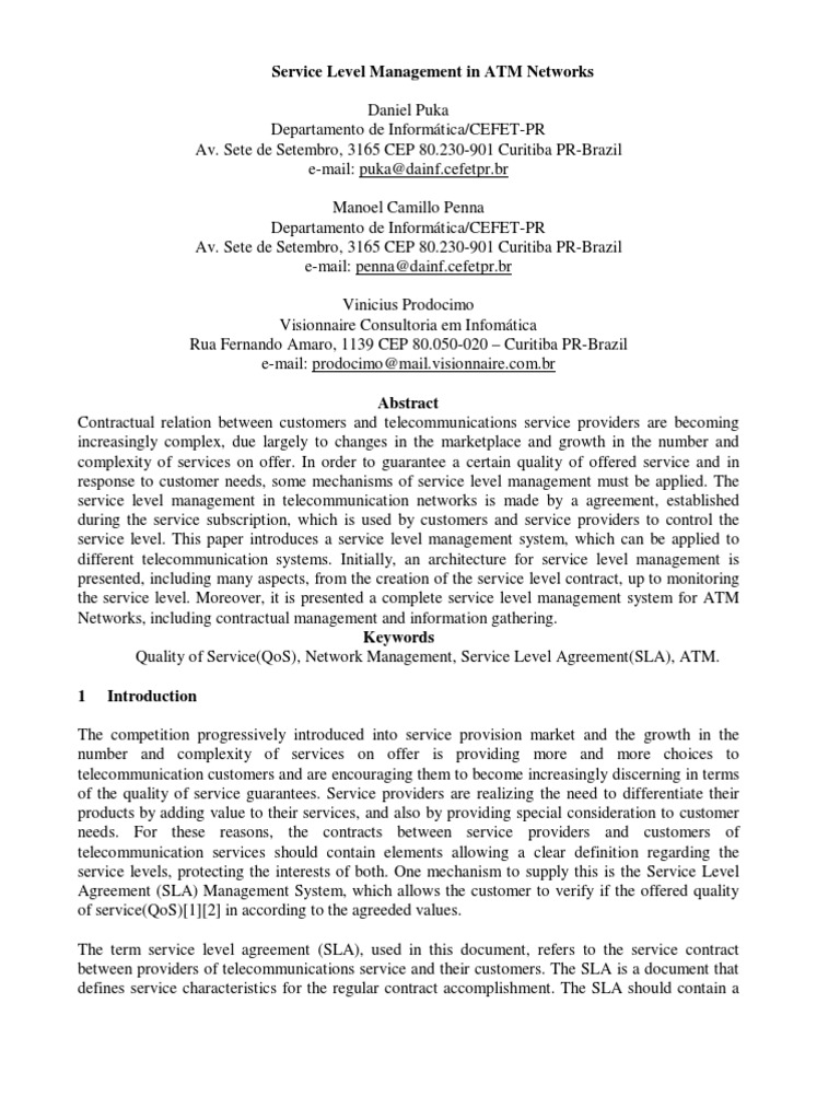 Atm Sla | PDF | Service Level Agreement | Data Transmission