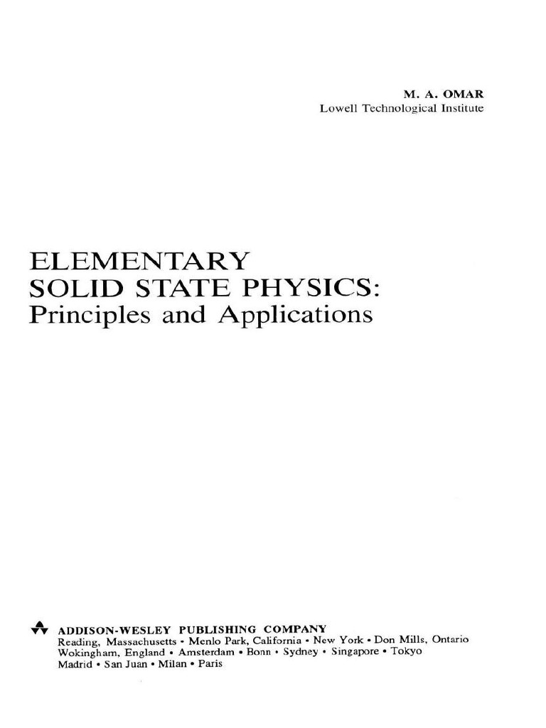 Elementary Solid State Physics - Omar | PDF | Crystal Structure | Thermal Conductivity