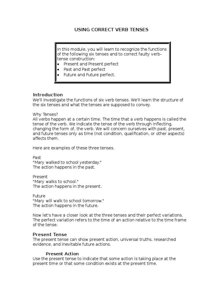Module 33.using Correct Verb Tenses | PDF | Perfect (Grammar ...