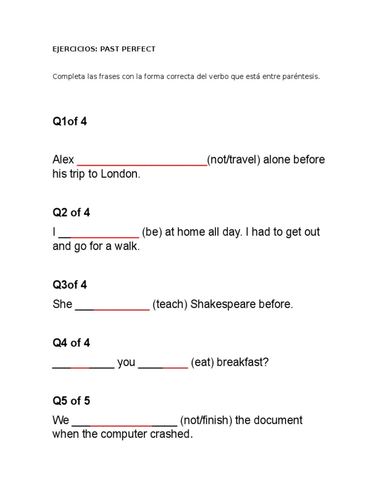 Past Perfect Exercises for Practice | PDF | Language Arts & Discipline