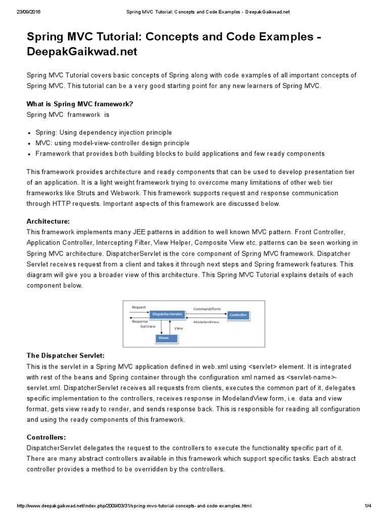 Spring Mvc Tutorial Concepts And Code Examples Deepakgaikwad Download Free Pdf Spring